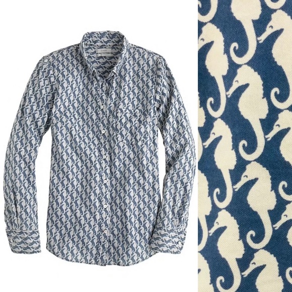 J. Crew | Tops | Jcrew Boy Fit Seahorse Linen Cotton Button Shirt ...